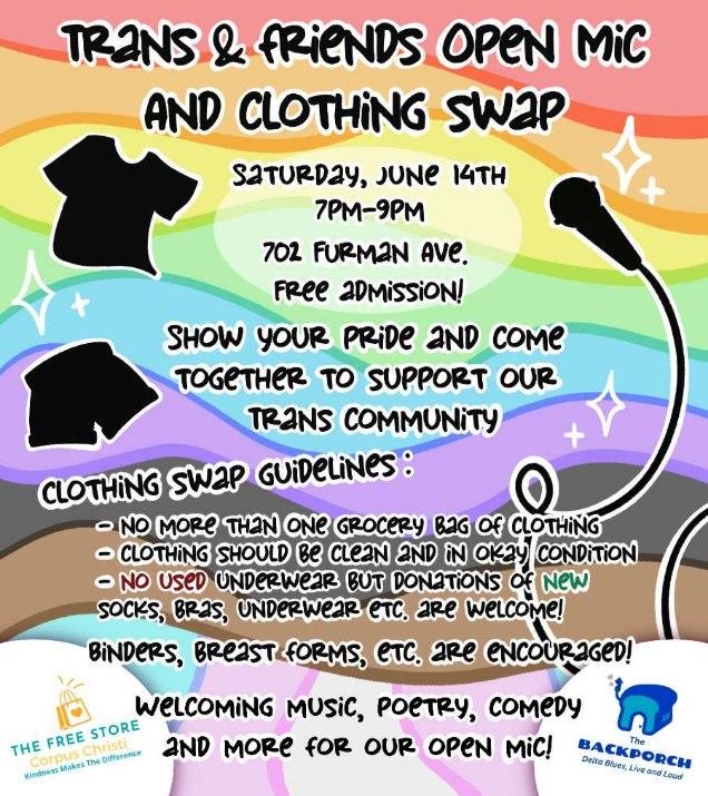 Trans & Friends Open Mic Night and Clothing Swap – Pride Corpus Christi